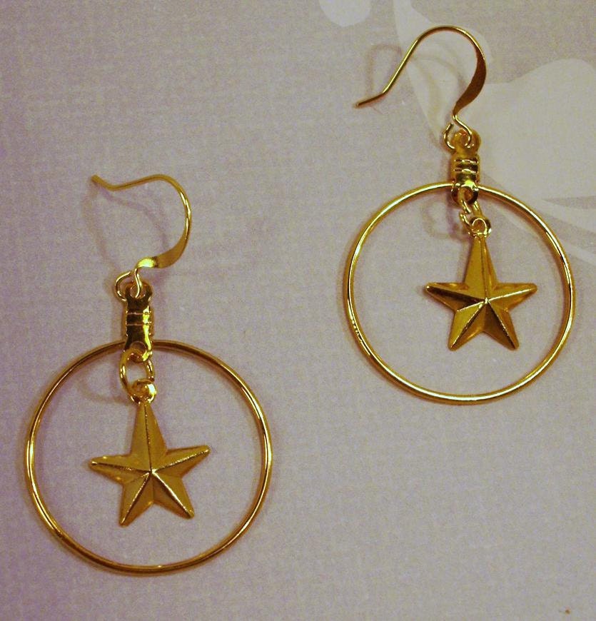 Gold Hoops With Star Earrings Lone Star - Etsy