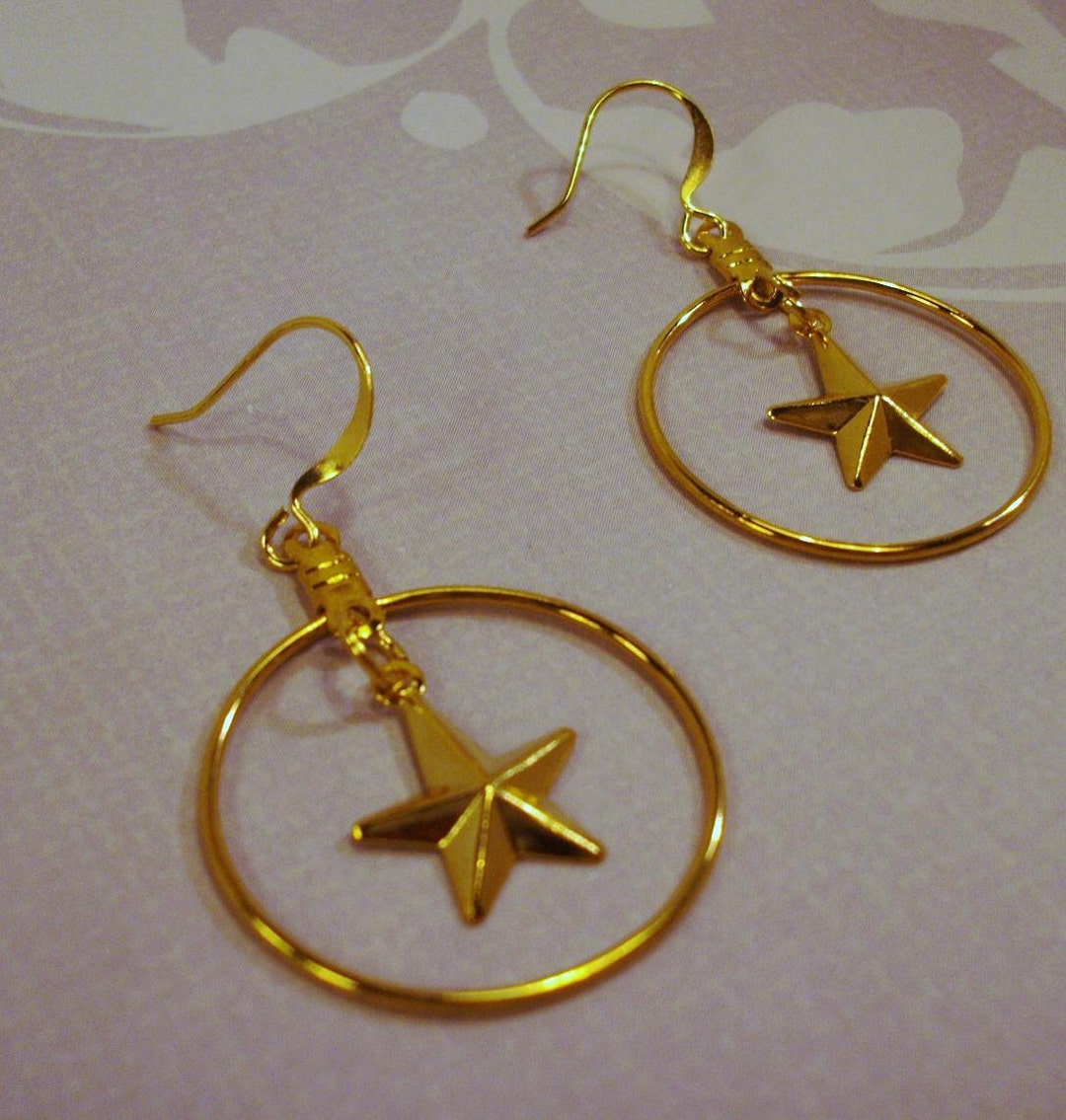 Gold Hoops With Star Earrings Lone Star - Etsy