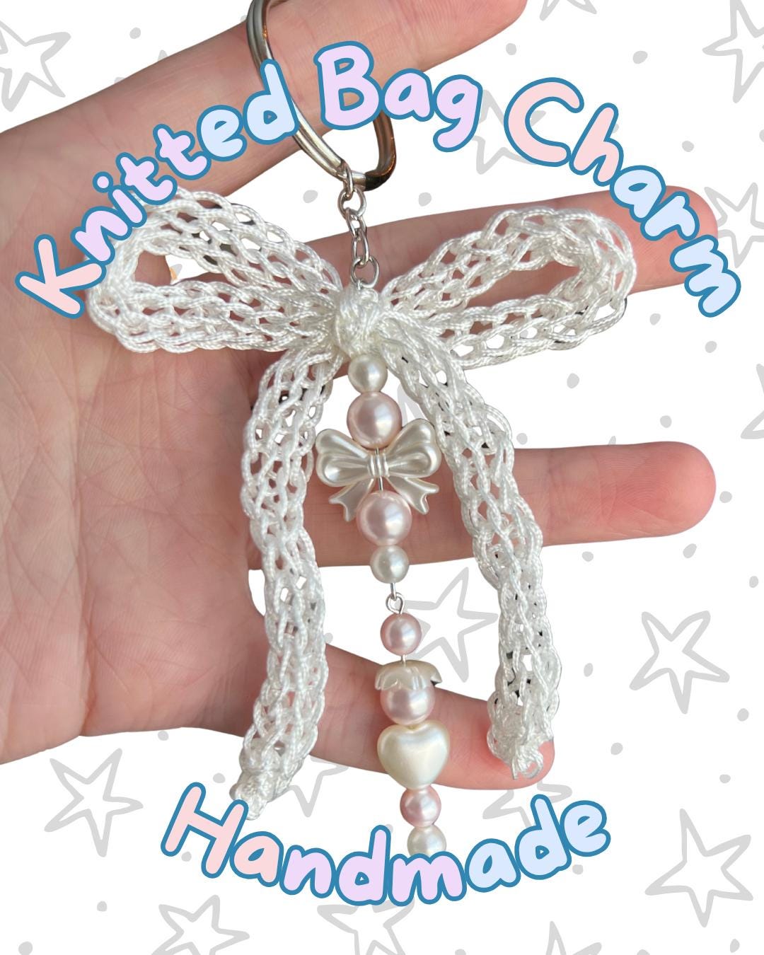 Lacey Pearl Knitted Keychain | Pink With Bow and Heart Charms | One of ...