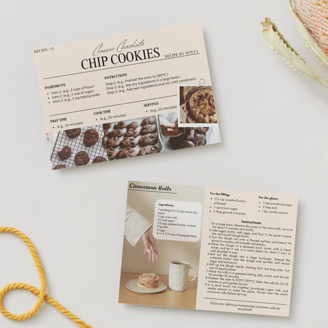 Editable Recipe Listing Cards - Printable Templates | 2 Designs (small ...