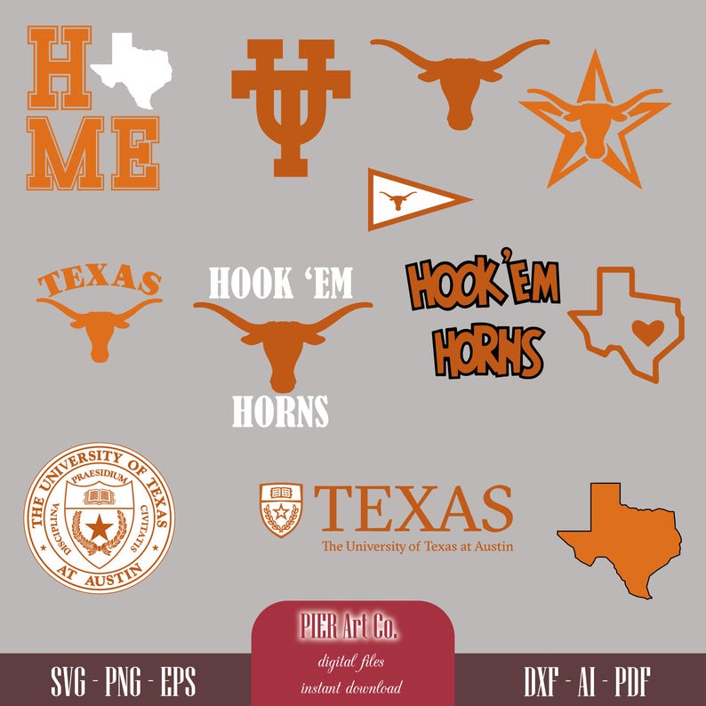 Texas SVG-PNG Bundle, University Team, Hook Them Horns, Digital Design ...