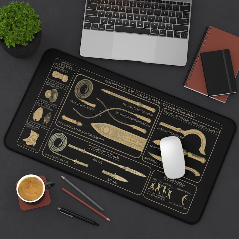 Red Rising Razor Blueprint Desk Mat Version 2 | Gold Sigil Red Rising ...