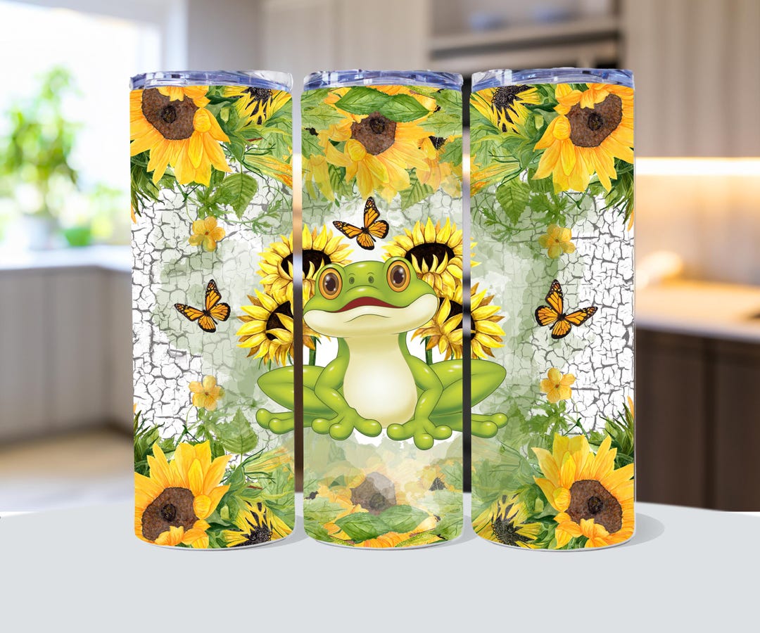 Green Frog With Sunflowers Tumbler Wrap, Sublimation Design Templates ...