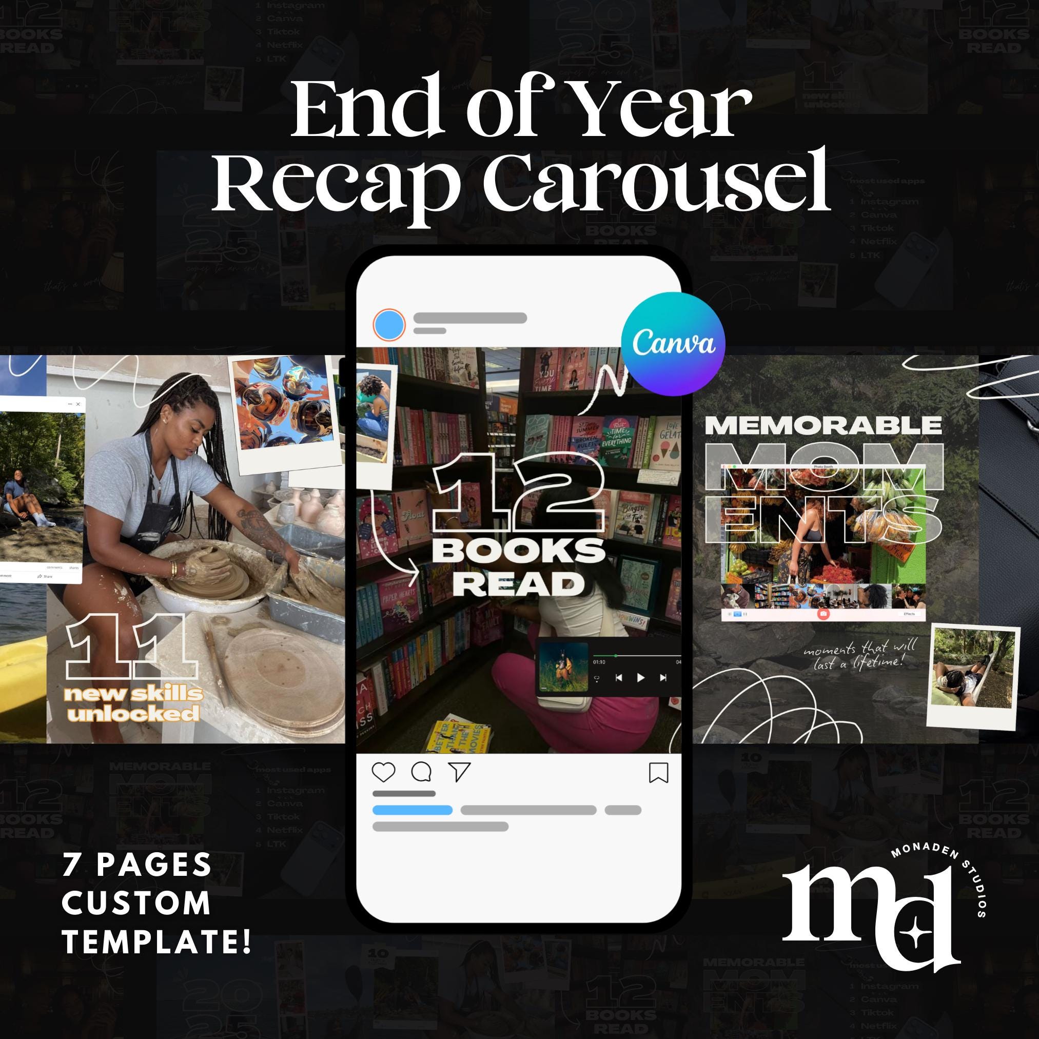2025 End of Year Recap Carousel Template (canva) | Unwrapped Instagram ...