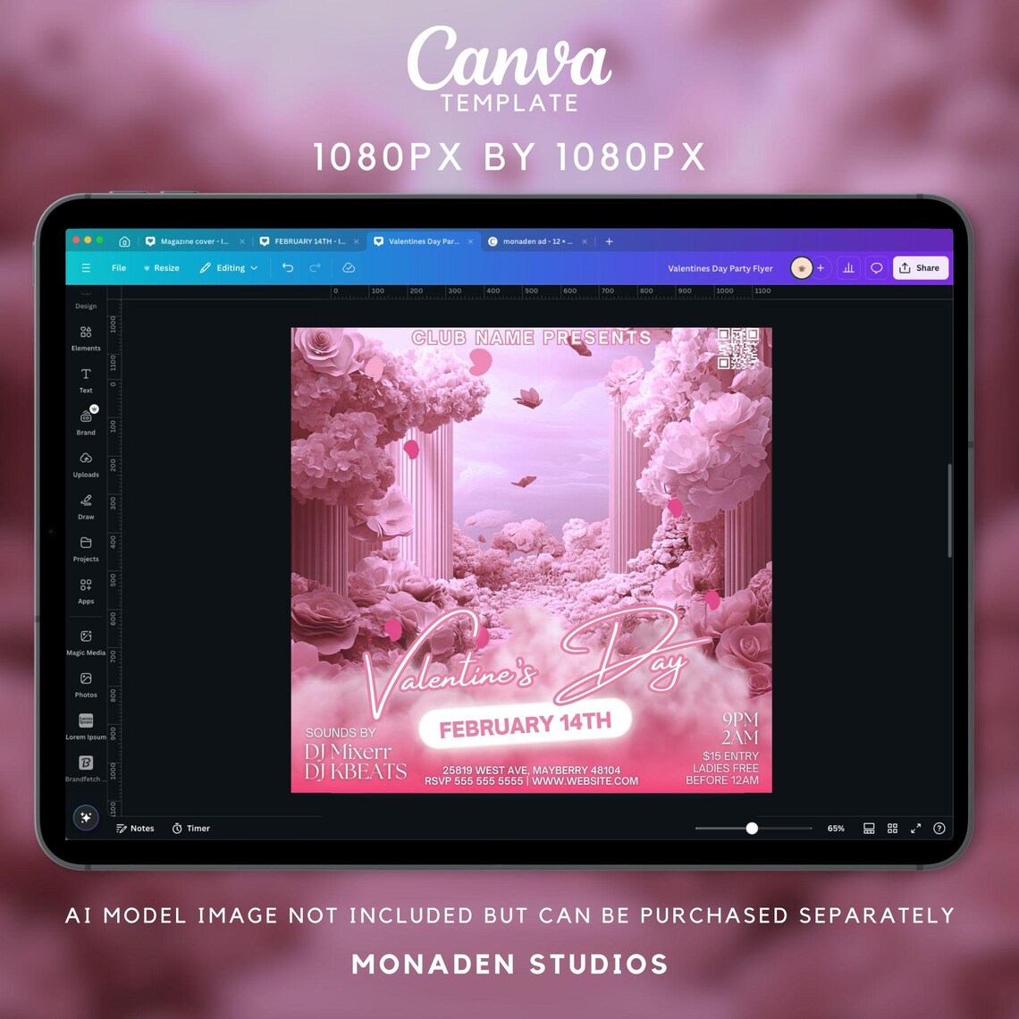 Valentine's Day Canva Flyer Template | Editable DIY Party Invite, Club ...