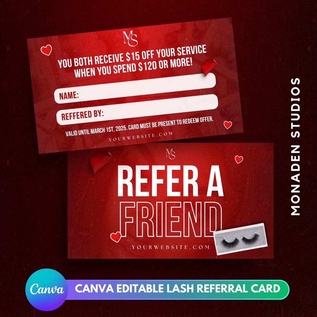 Love Themed Referral Card Template, Beauty Salon Canva Editable | Red ...