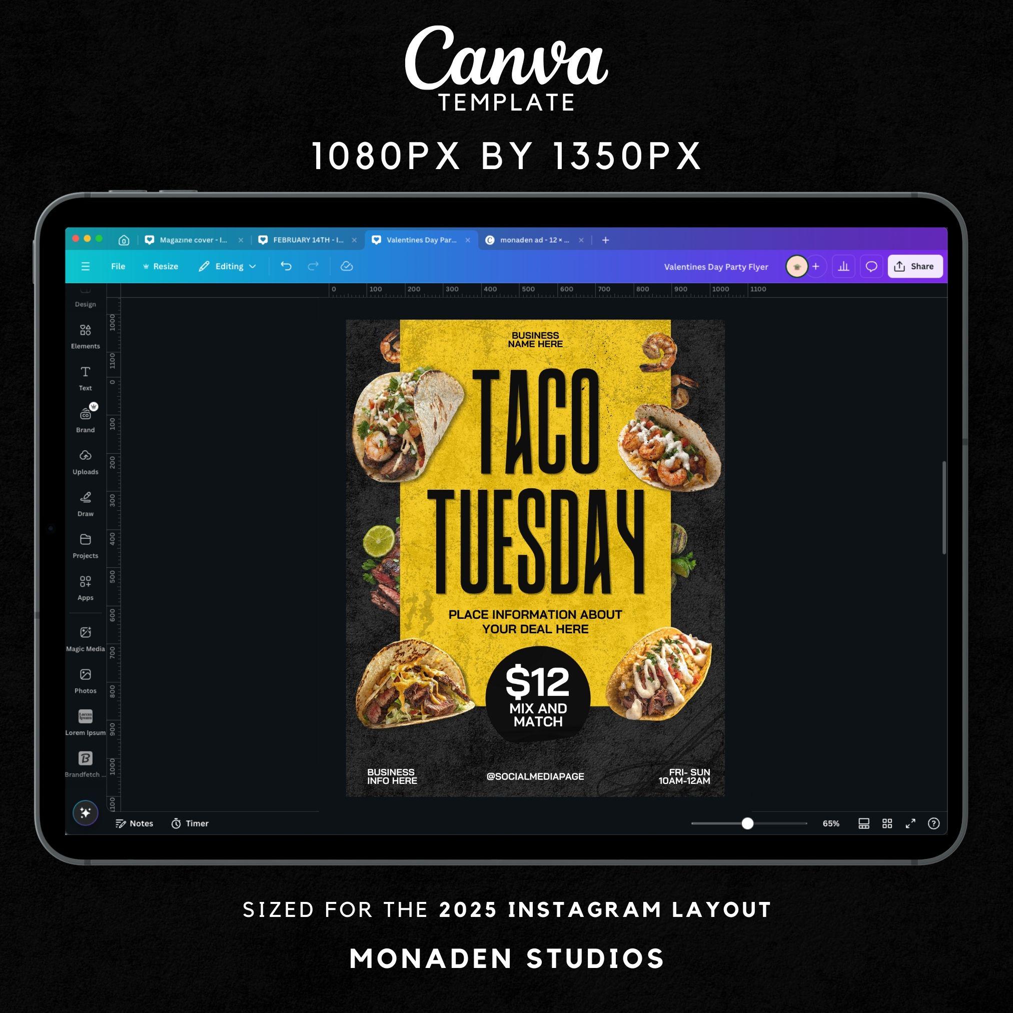 Taco Tuesday Flyer Template: Editable Restaurant Promo (canva, Digital ...