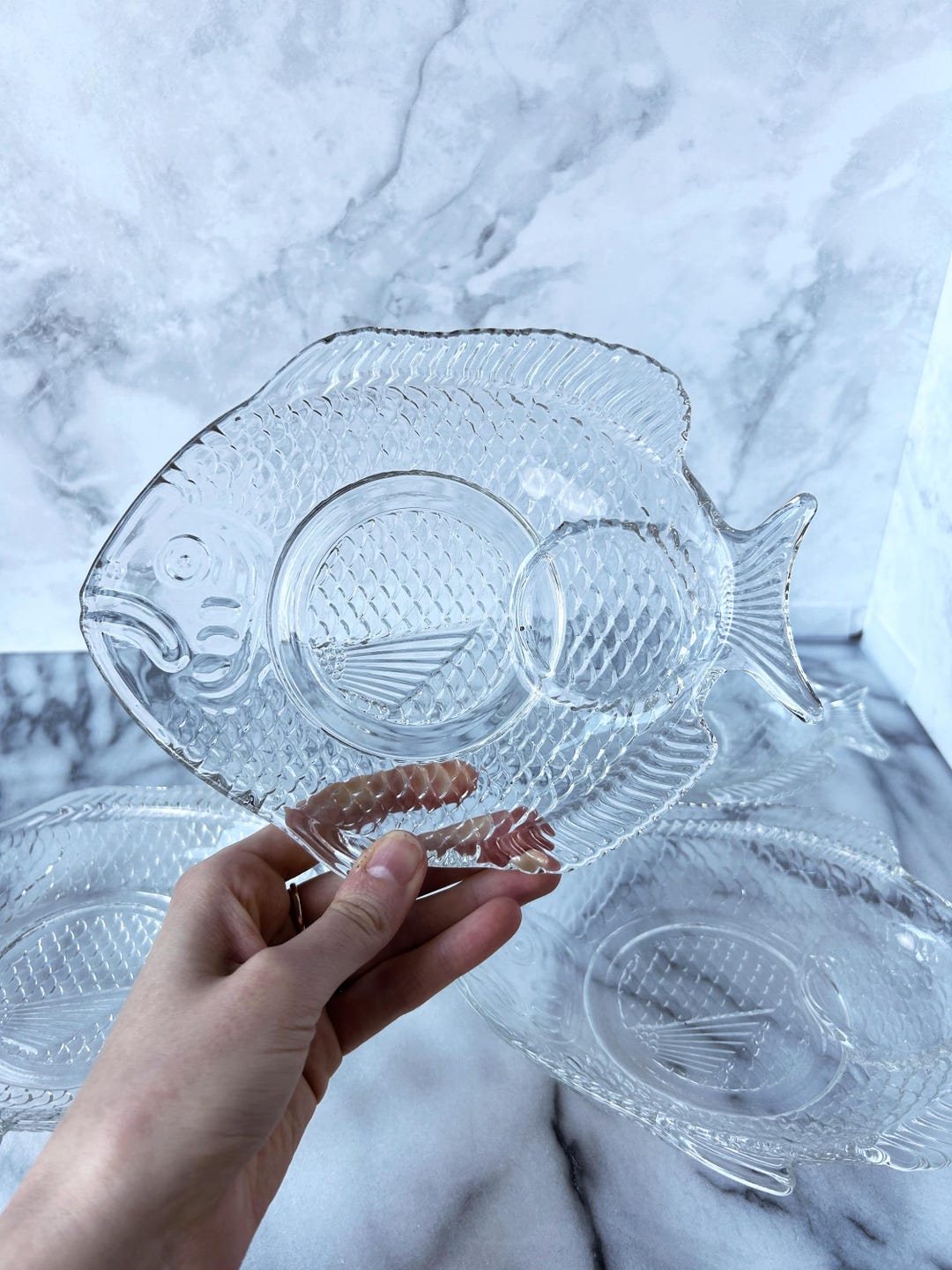 Poisson Arcoroc France Fish Plates Set of 4 Embossed Glass Snack ...