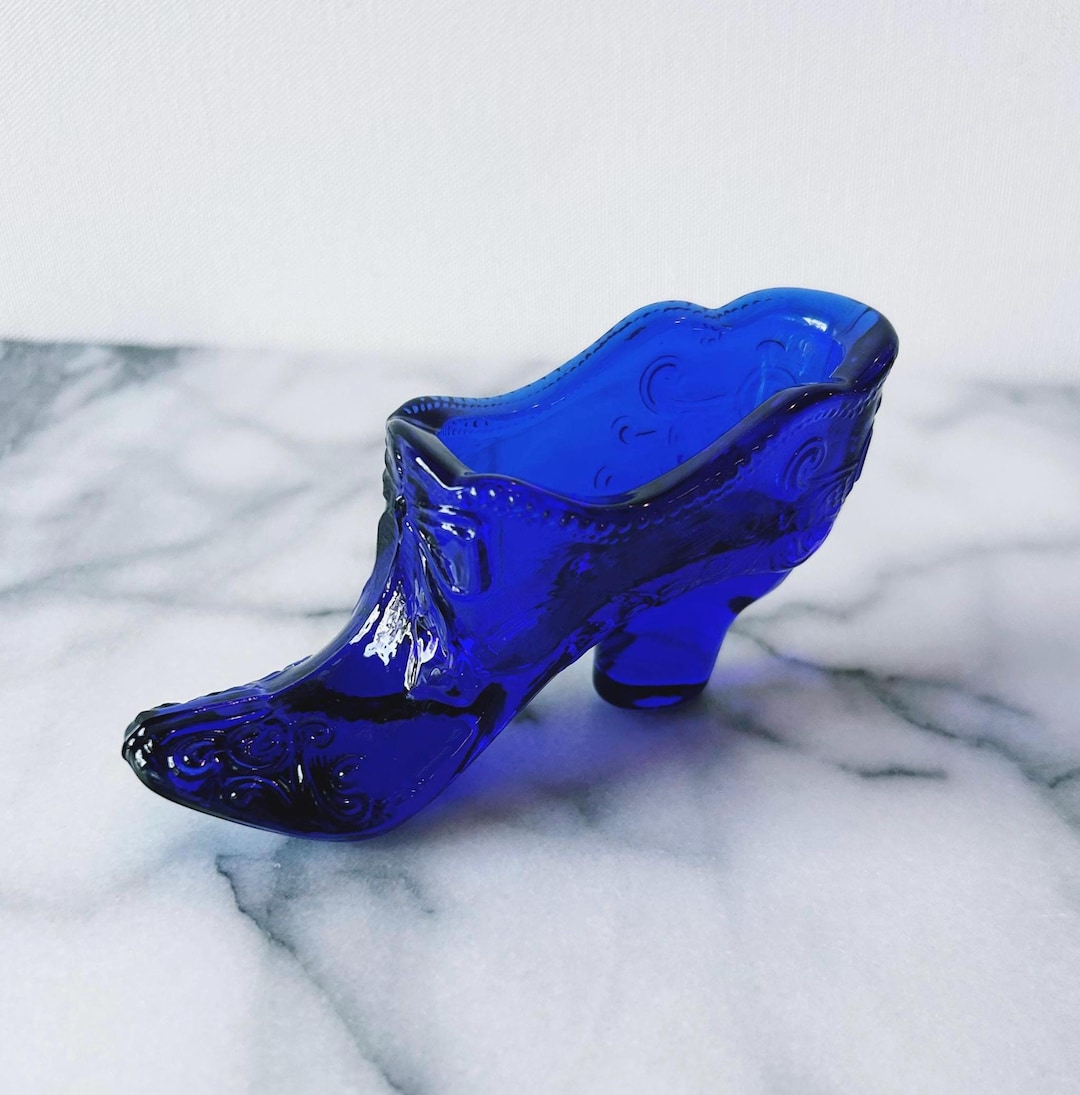 Vintage Mosser Cobalt Blue Glass Slipper: 1950s Trinket Display - Etsy