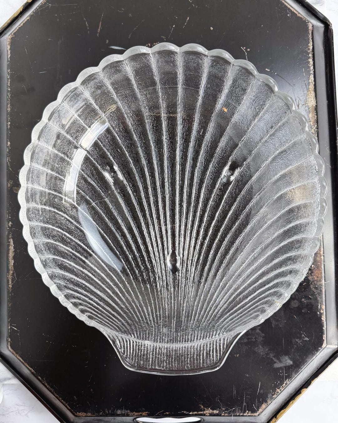Vintage Anchor Hocking Seashell Bowl | Clear Glass Clam Shell Serving ...