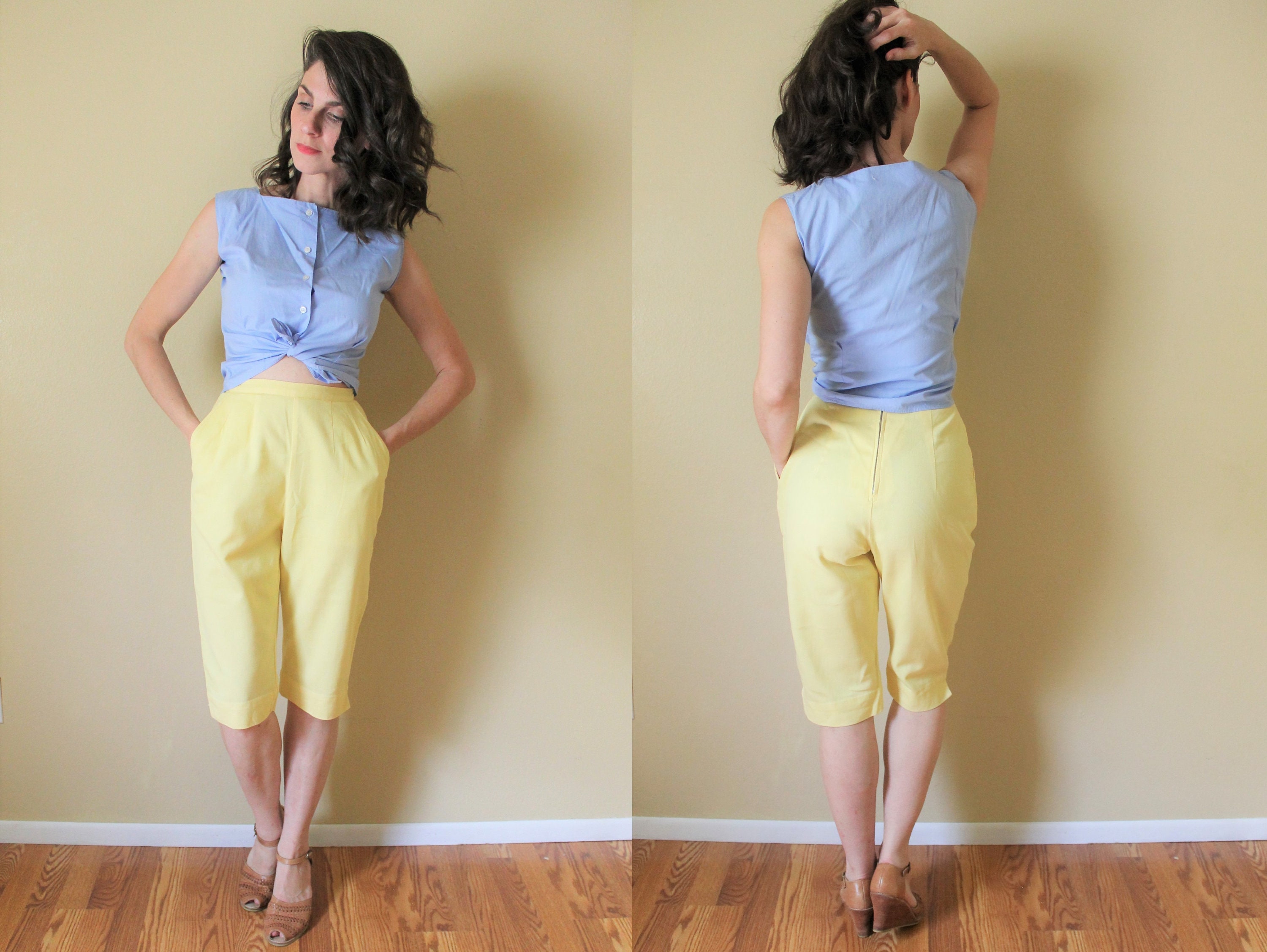 1950s Yellow Clam Diggers / High Waisted 50s Clam Diggers / | Etsy