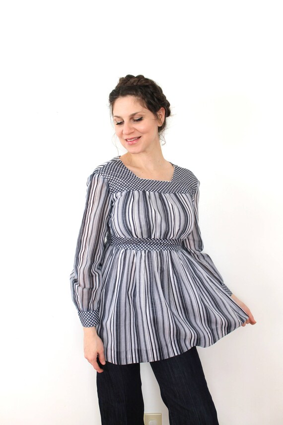 1970s Tunic / 70s Tunic / 1970s Navy Blue and White S… - Gem