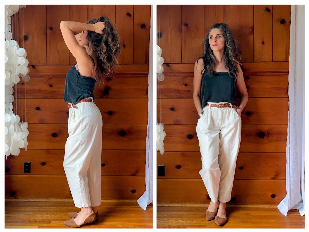 Vintage 1980s Barrel Leg Pants / 1980s 80s Creamy Buttercream High ...