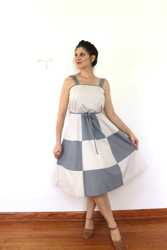 1970s Checkered Dress / 70s Dress / 1970s 70s Gray Co… - Gem