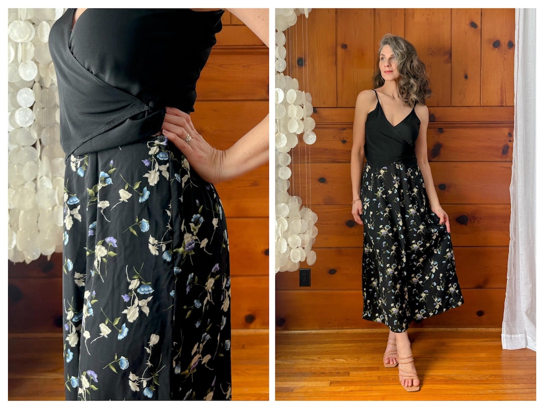 90s Floral Skirt / 1990s Vintage Dark Floral Midi Skirt - Etsy