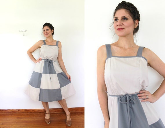 1970s Checkered Dress / 70s Dress / 1970s 70s Gray Colorblock - Etsy