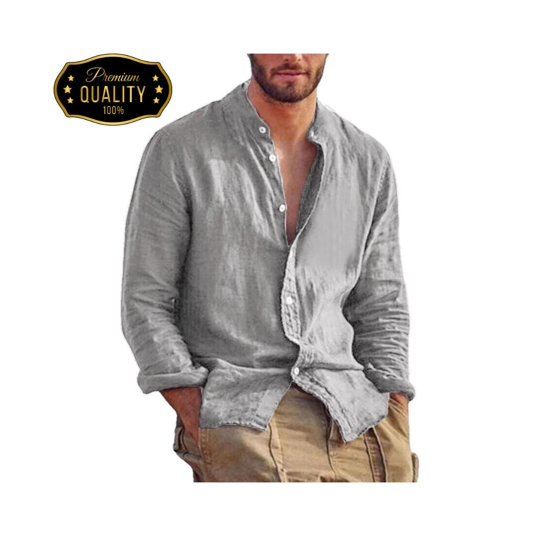 Men's Linen Shirt, Soft and Breathable Long Sleeve Casual Shirt ...