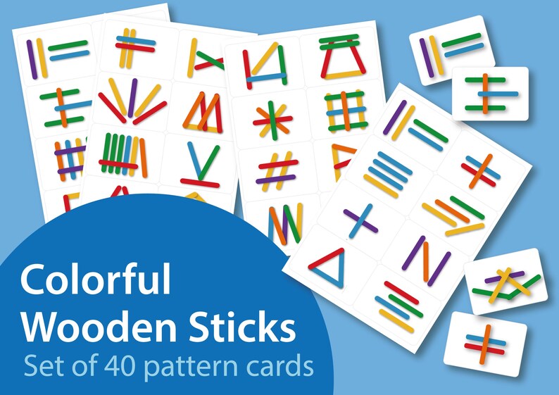 Montessori Wooden Sticks Puzzle: Shapes & Colors Pattern Cards - Etsy