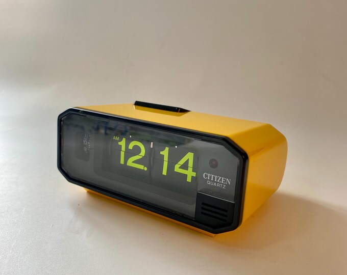 1980s Retro Yellow Citizen Flip Clock: 1980s Battery Quartz Alarm, MCM ...