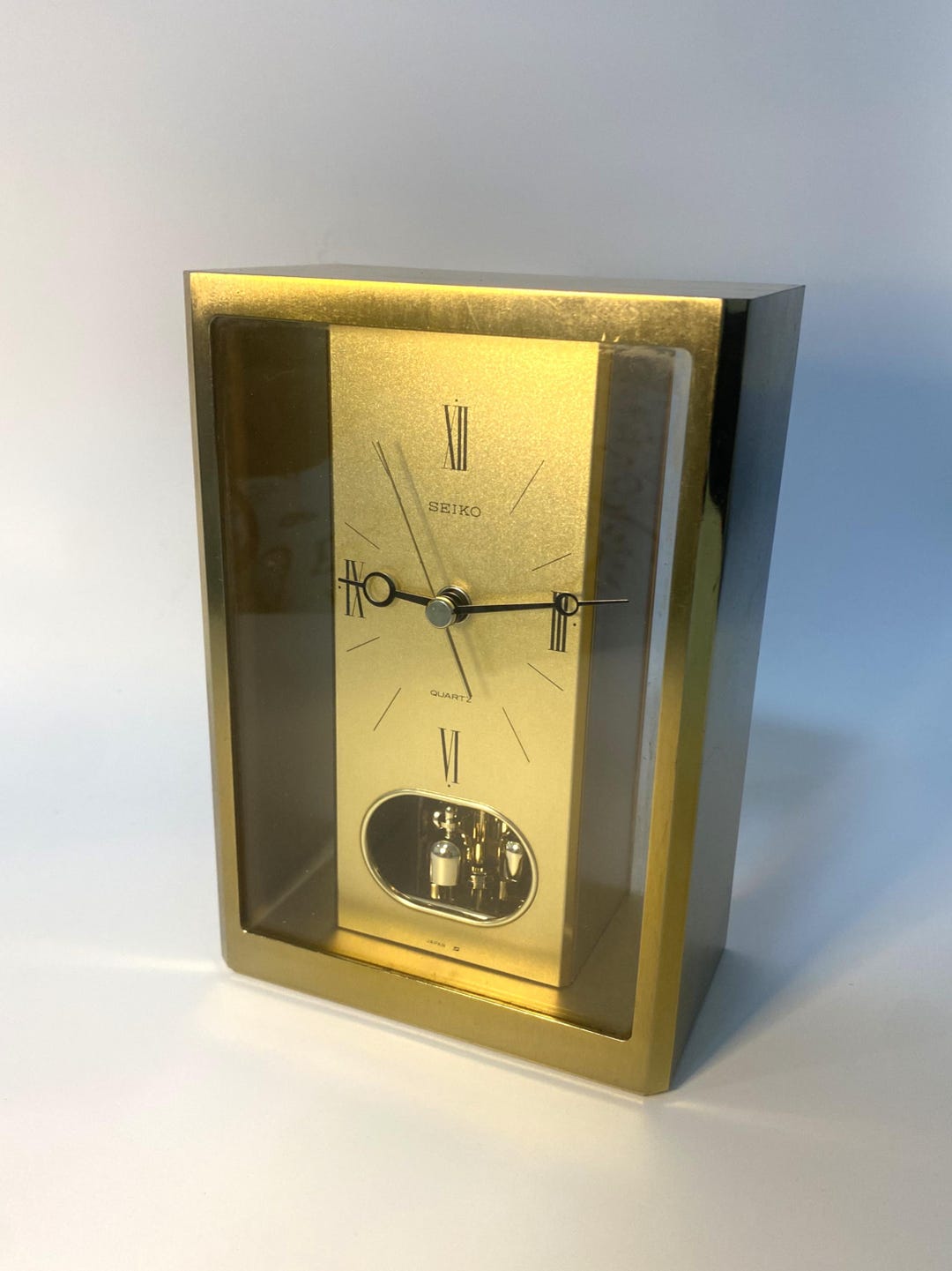Rare 1970s Retro Seiko Brass Pendulum Clock - Midcentury Minimalist Table & Mantle Decor ...