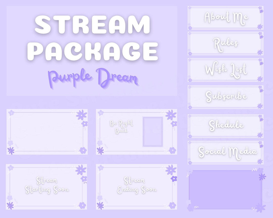 Purple Dream Stream Overlay Pack | Screens Panels Webcam Borders Purple ...