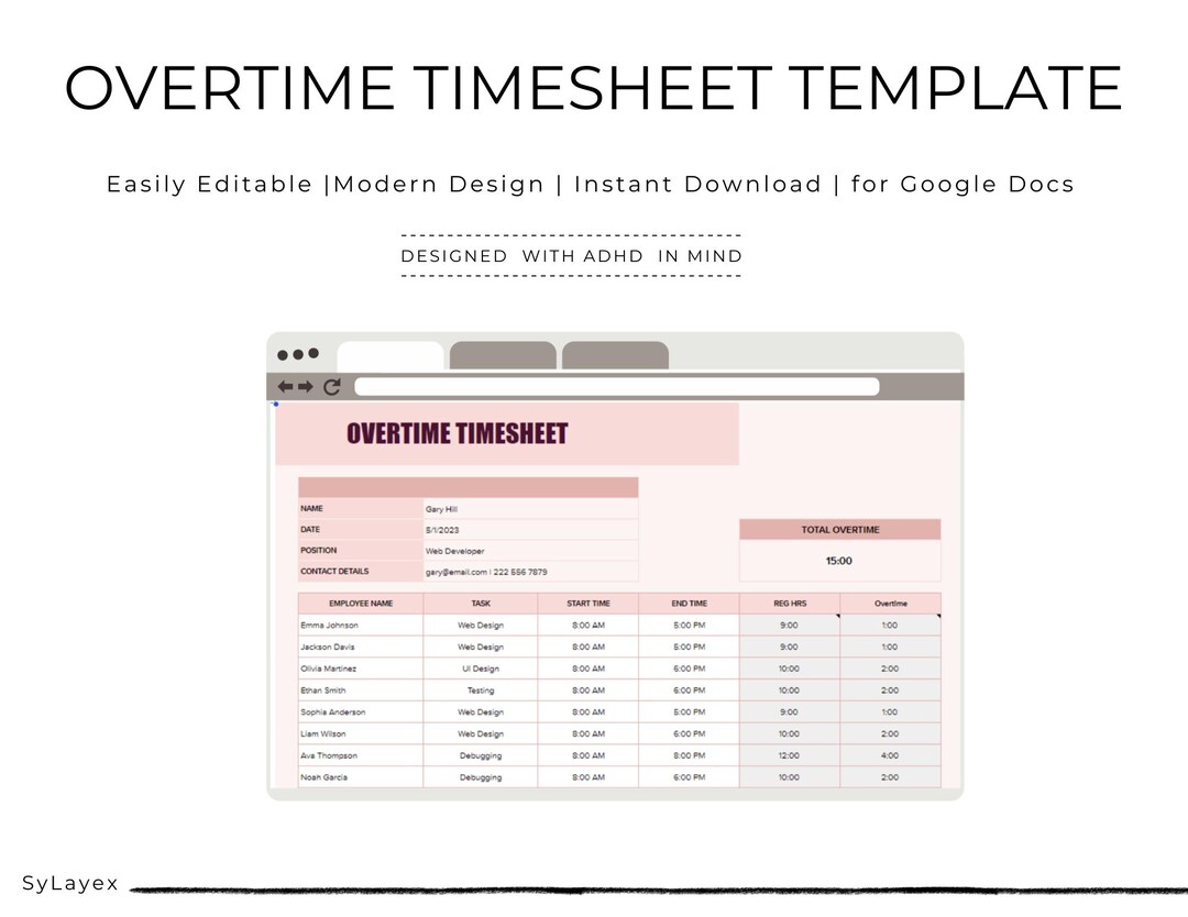 Overtime Timesheet Template, Editable Google Sheets, Digital Download ...