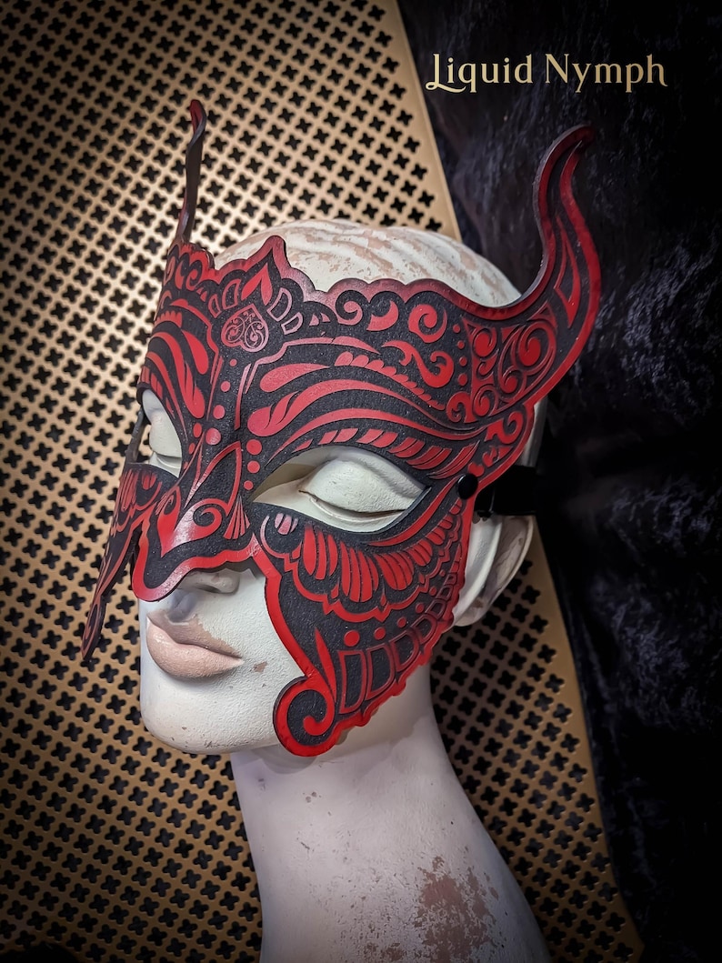 Red Devil Masquerade Leather Fetish Mask Hand Molded and Laser Etched ...