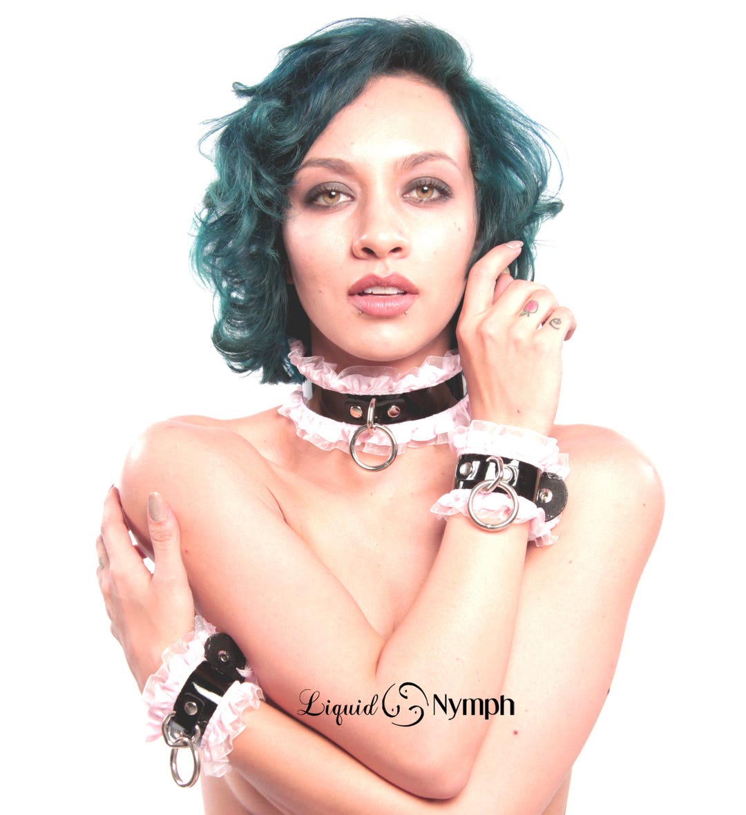 AMELIE- BDSM Collar Leather Cuff Rope Chain Leash Sexy Kinky French Maid - Black Leather Oring ...