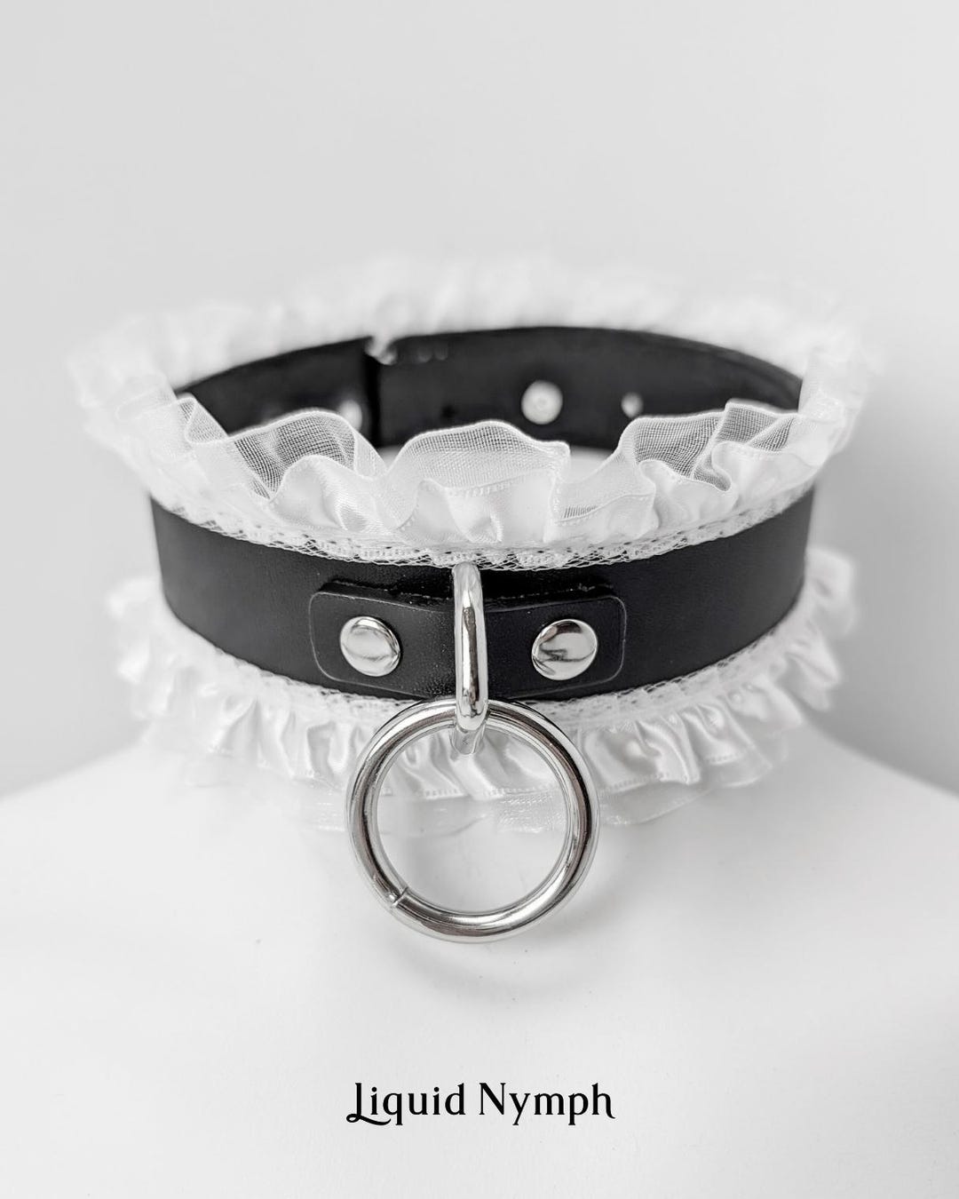 French Maid Leather Collar: BDSM Lace Ruffle Choker With Leash - Etsy