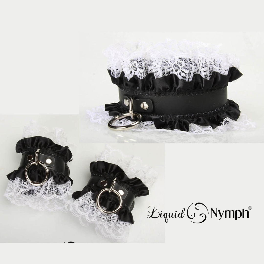 CATHERINE BDSM Collar Cuff Set French Maid Leather Bondage Cuffs Set ...