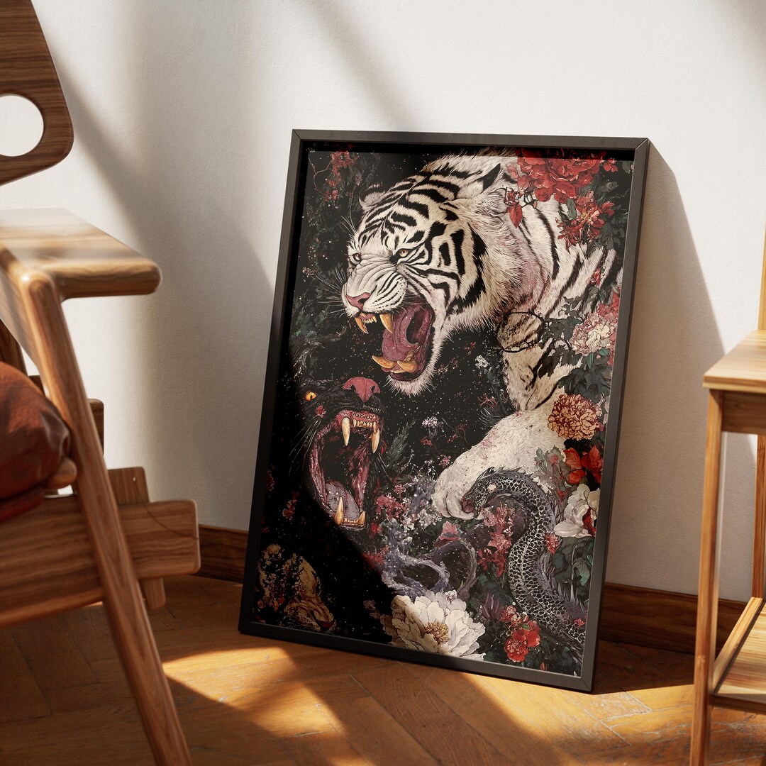 Vintage Japanese Tiger Poster, Japanese Wall Art, Japanese Wall Decor ...