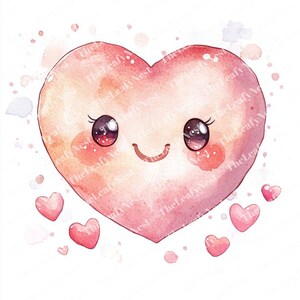 Cute Chibi Hearts Clipart | Watercolor Valentine's Art (digital ...