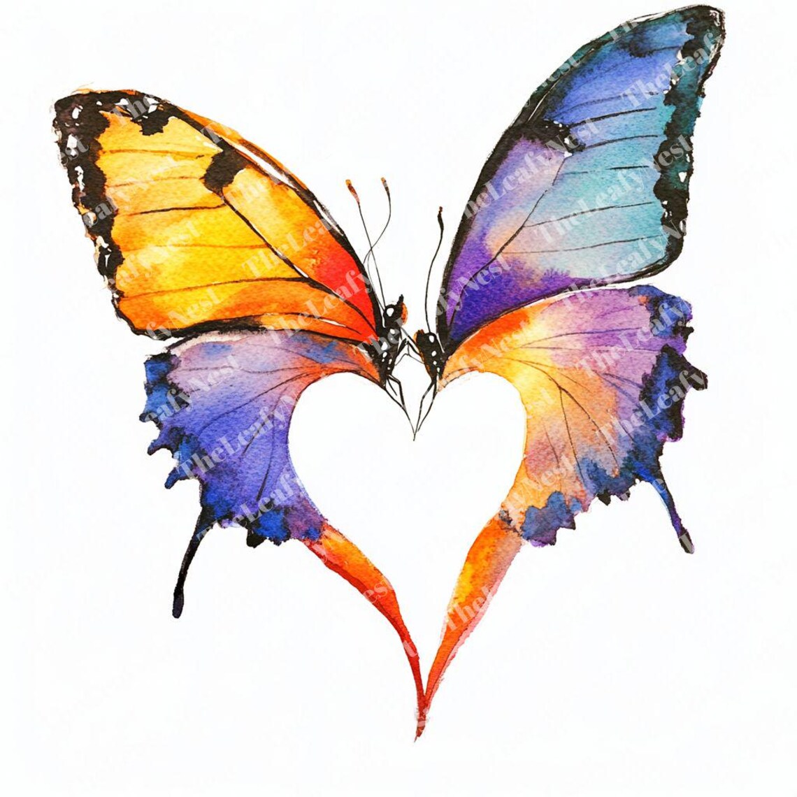 10 Butterfly Heart Clipart, Romantic Butterfly Clipart, Nature Love ...