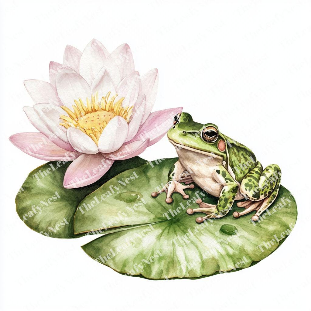 10 Frog Lily Pad Clipart, Lotus Pond Clipart, Peaceful Amphibian ...