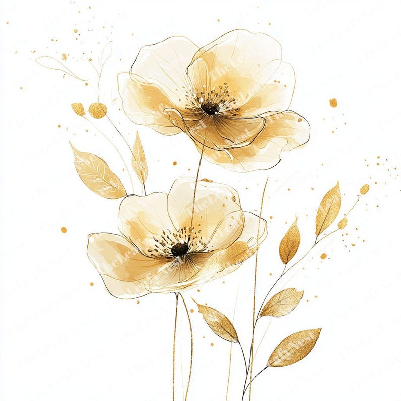 14 Butter Yellow Flower Clipart, Gold Botanical, Elegant Floral ...