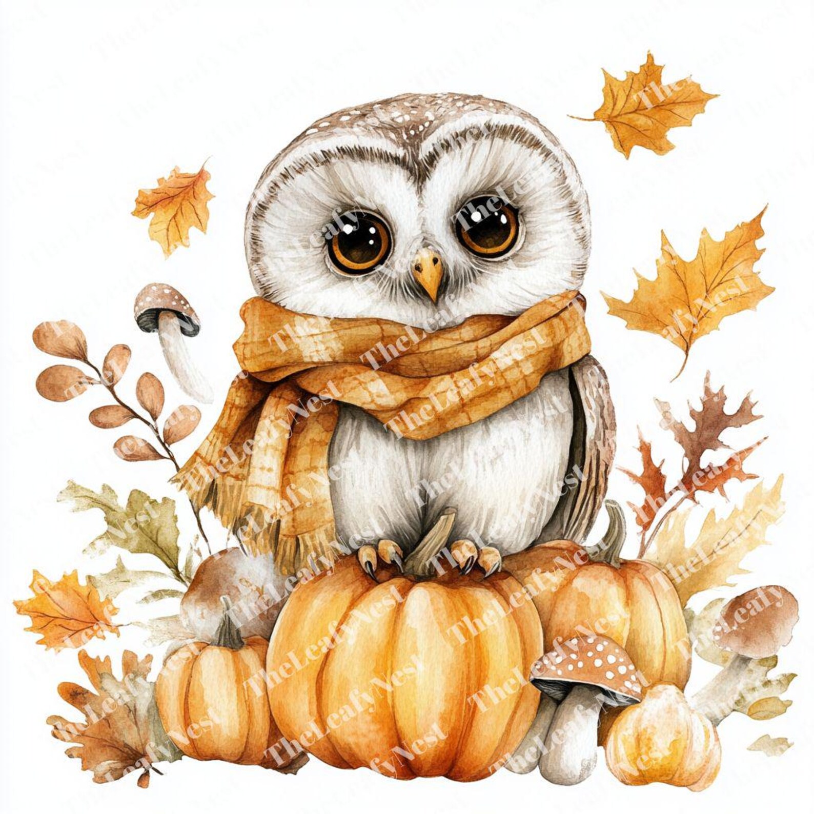 16 Autumn Owl Clipart, Woodland Baby Owl Clipart, Pumpkin Mushroom ...