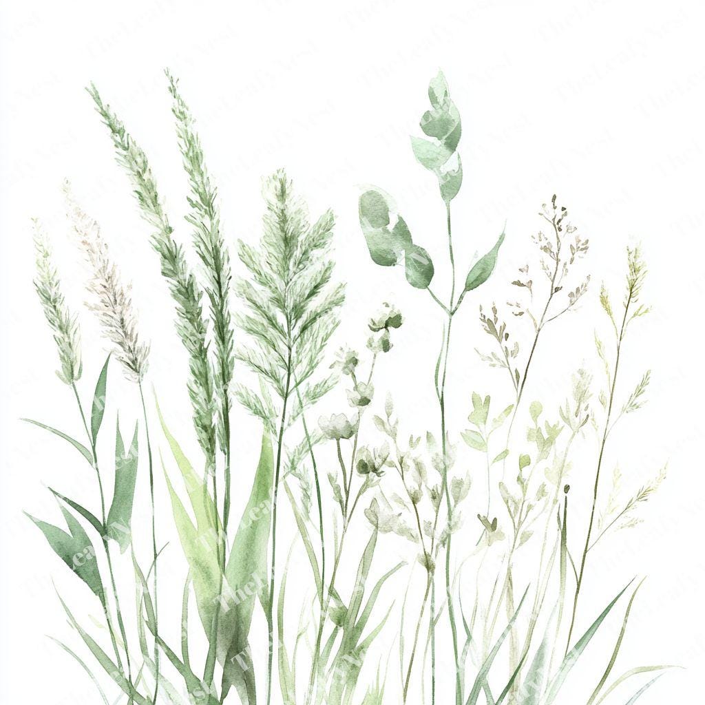 12 Meadow Grass Bundle Clipart, Pastel Green Grass Clipart, Printable ...