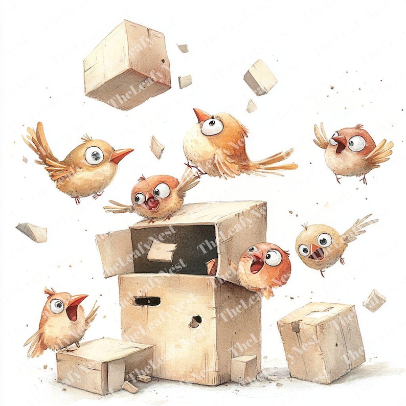 Funny Watercolor Bird Clipart: Peekaboo Cartoon Birds (JPG & PNG ...