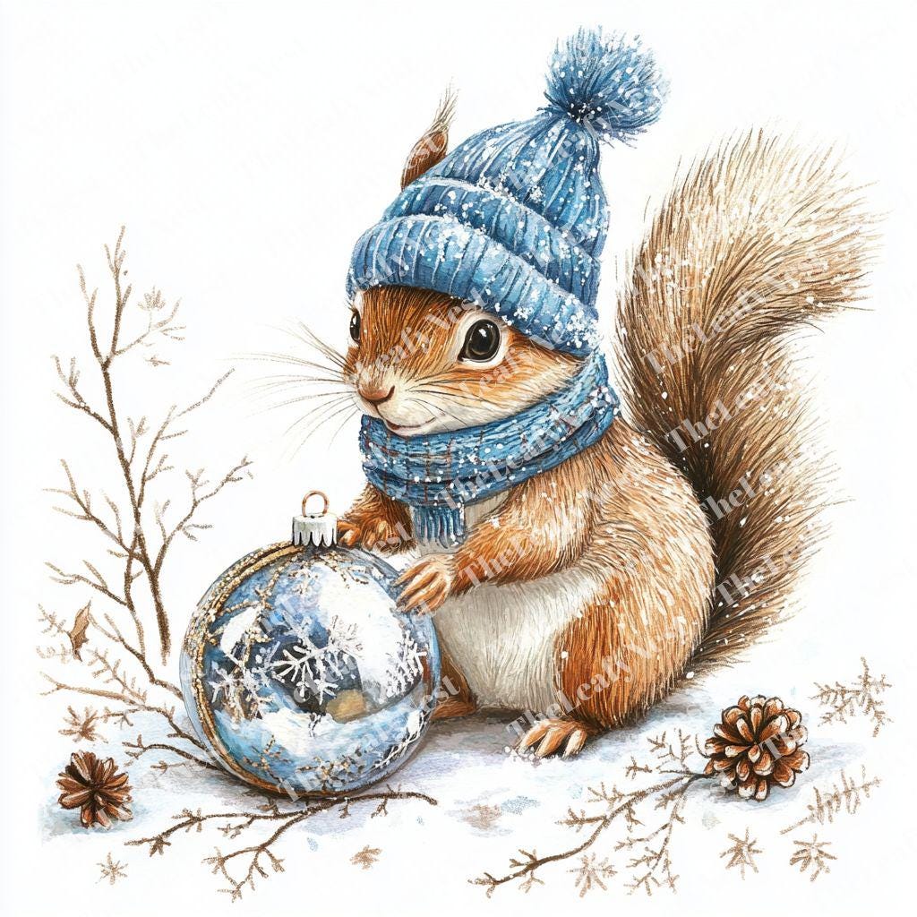 34 Squirrel Christmas Clipart, Watercolor Holiday Clip Art, Whimsical ...