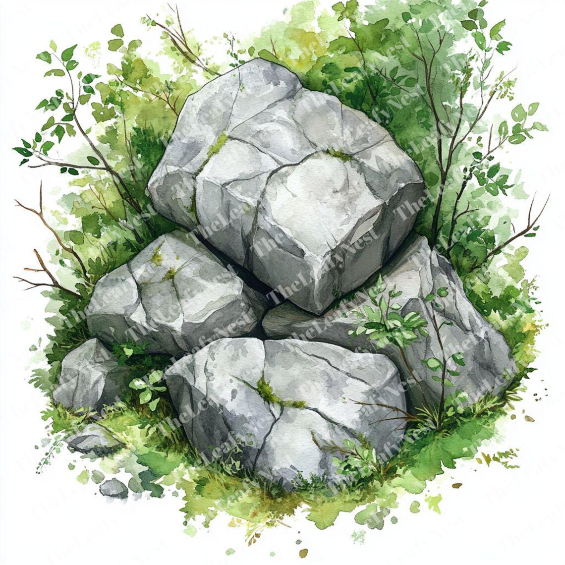 17 Forest Rock Clipart, Boulder Nature Clipart, Woodland Ground Clipart ...