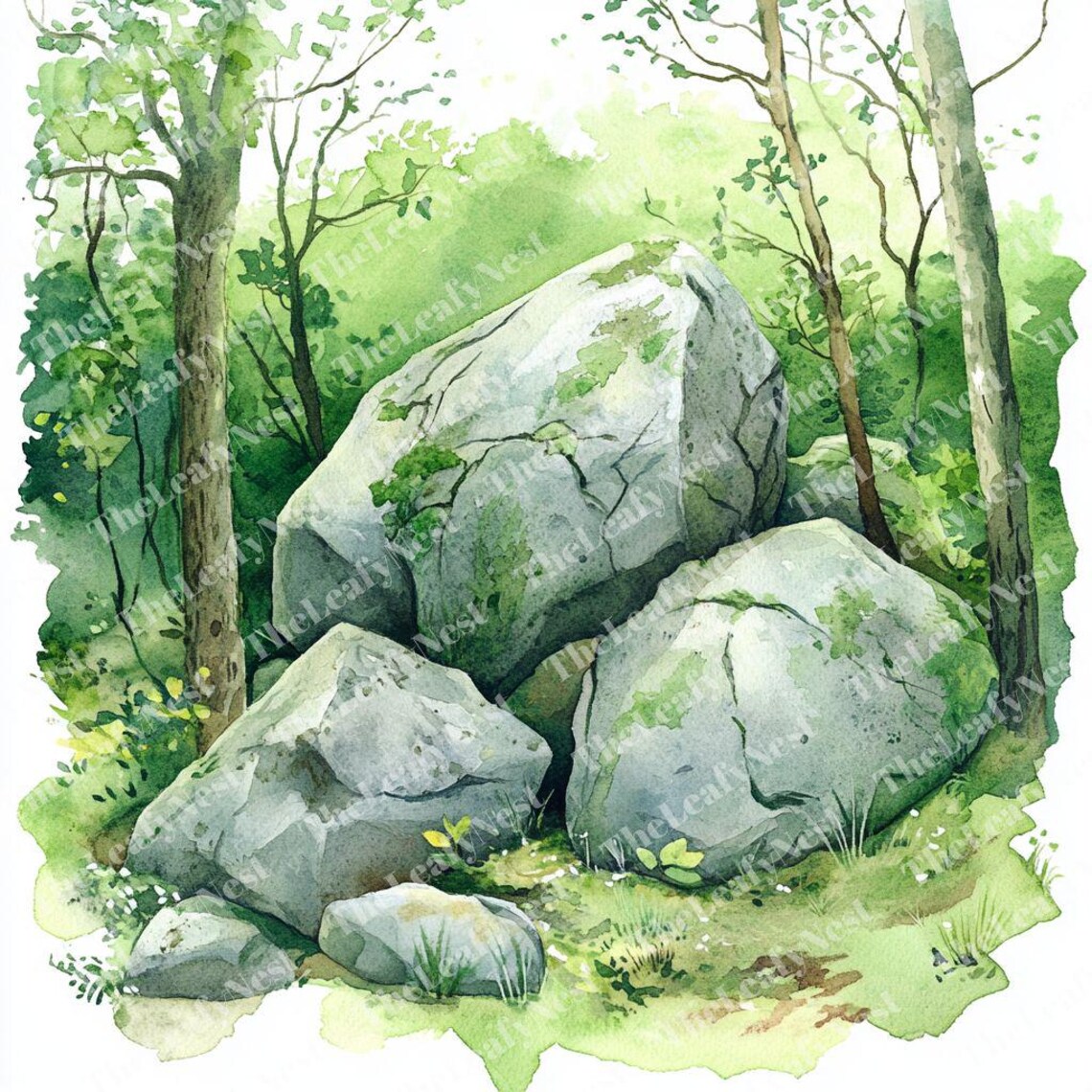 17 Forest Rock Clipart, Boulder Nature Clipart, Woodland Ground Clipart ...