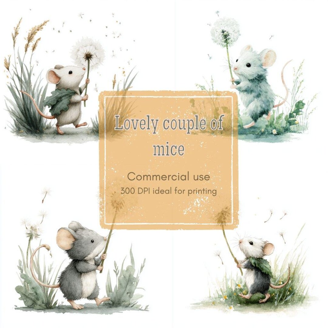 9 Dandelion Mouse Clipart, Walking Mouse Clipart, Pastel Forest Clipart ...