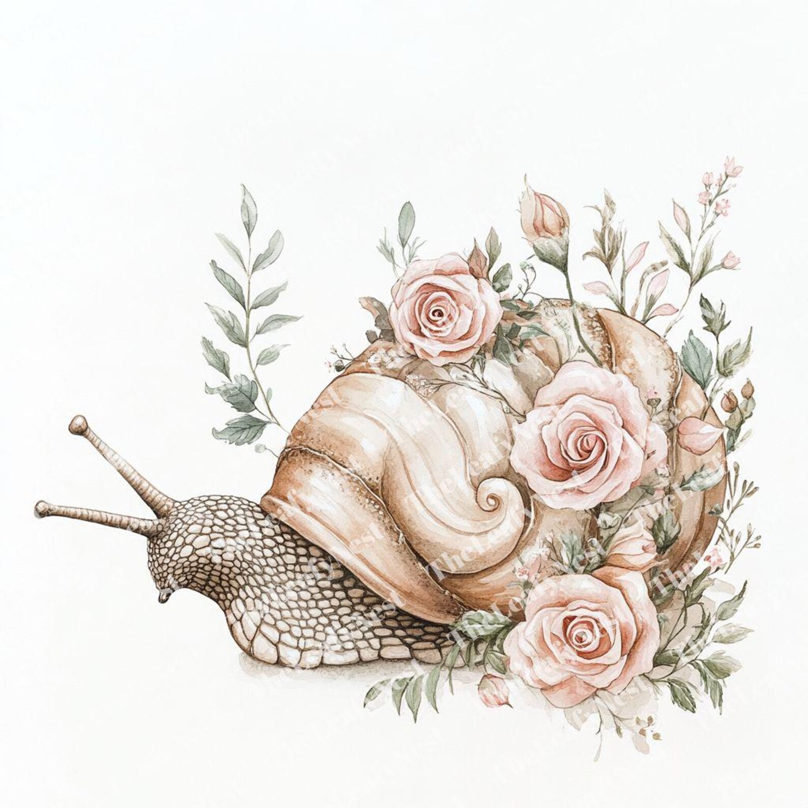 9 Whimsical Floral Snail Clipart, Watercolor Snail With Wildflower ...