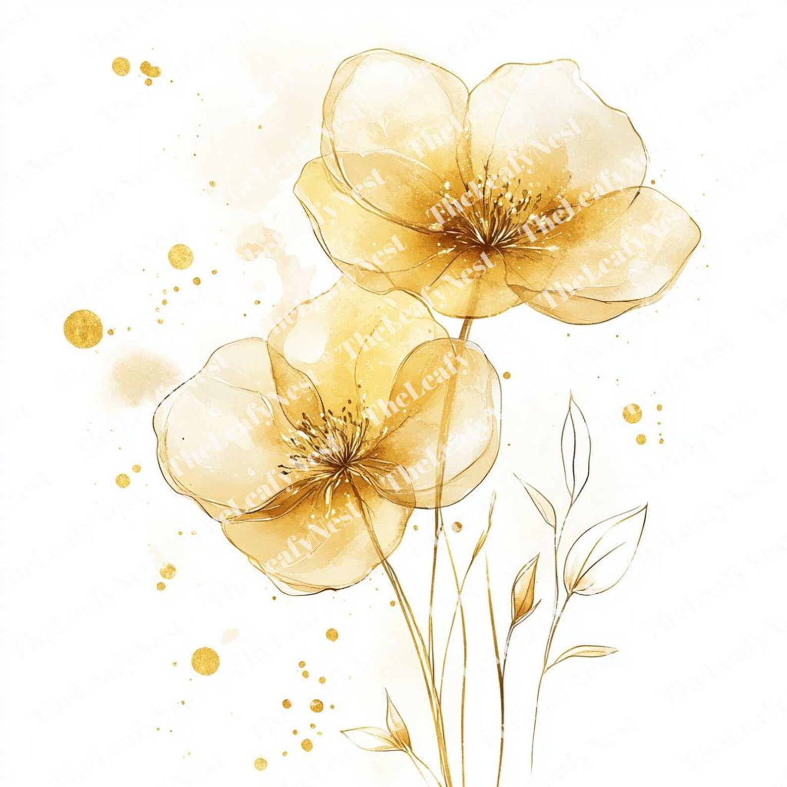 20 Butter Yellow Flower Clipart, Gold Botanical, Elegant Floral ...