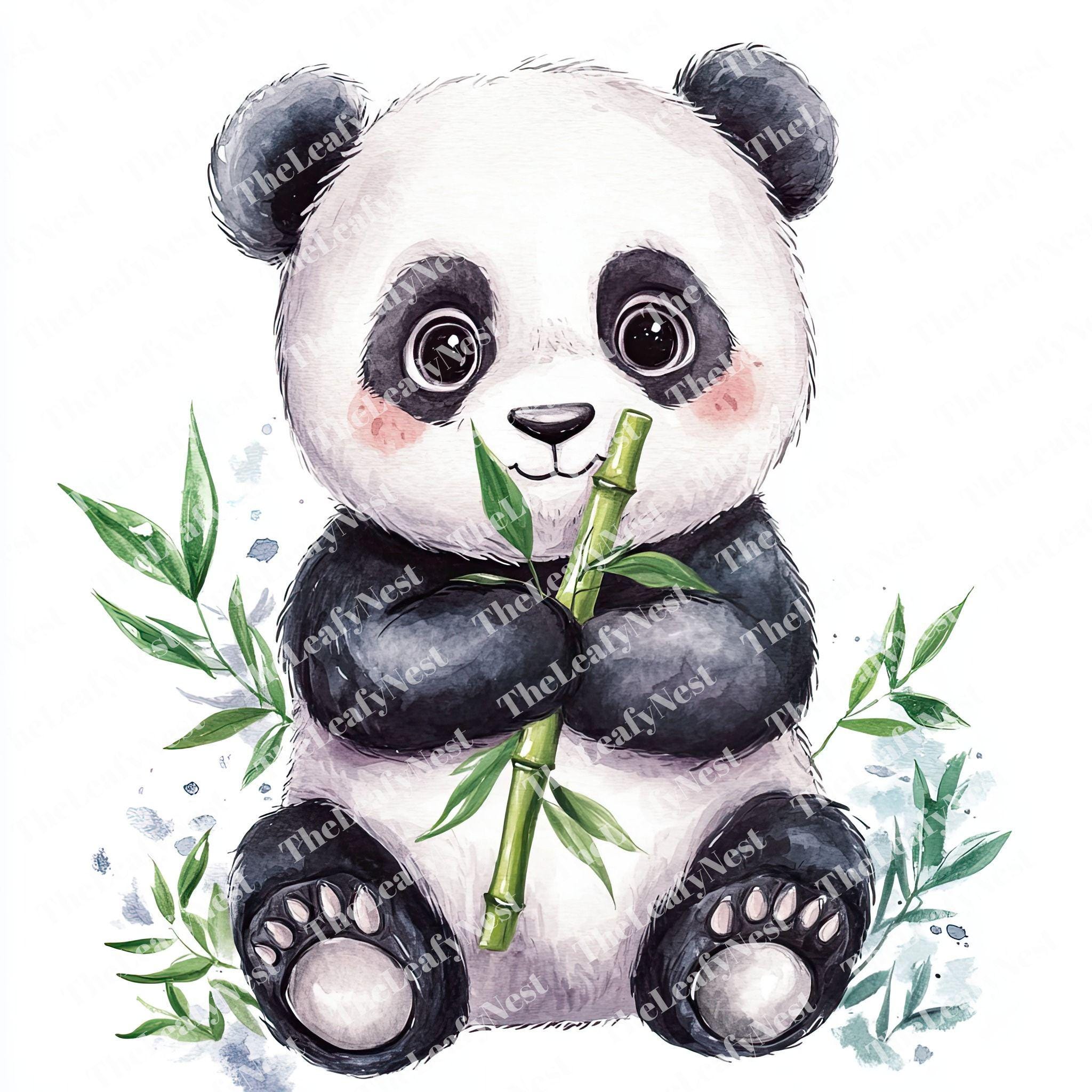 8 Cute Panda Holding Bamboo Clipart, Panda Clipart,printable Watercolor ...
