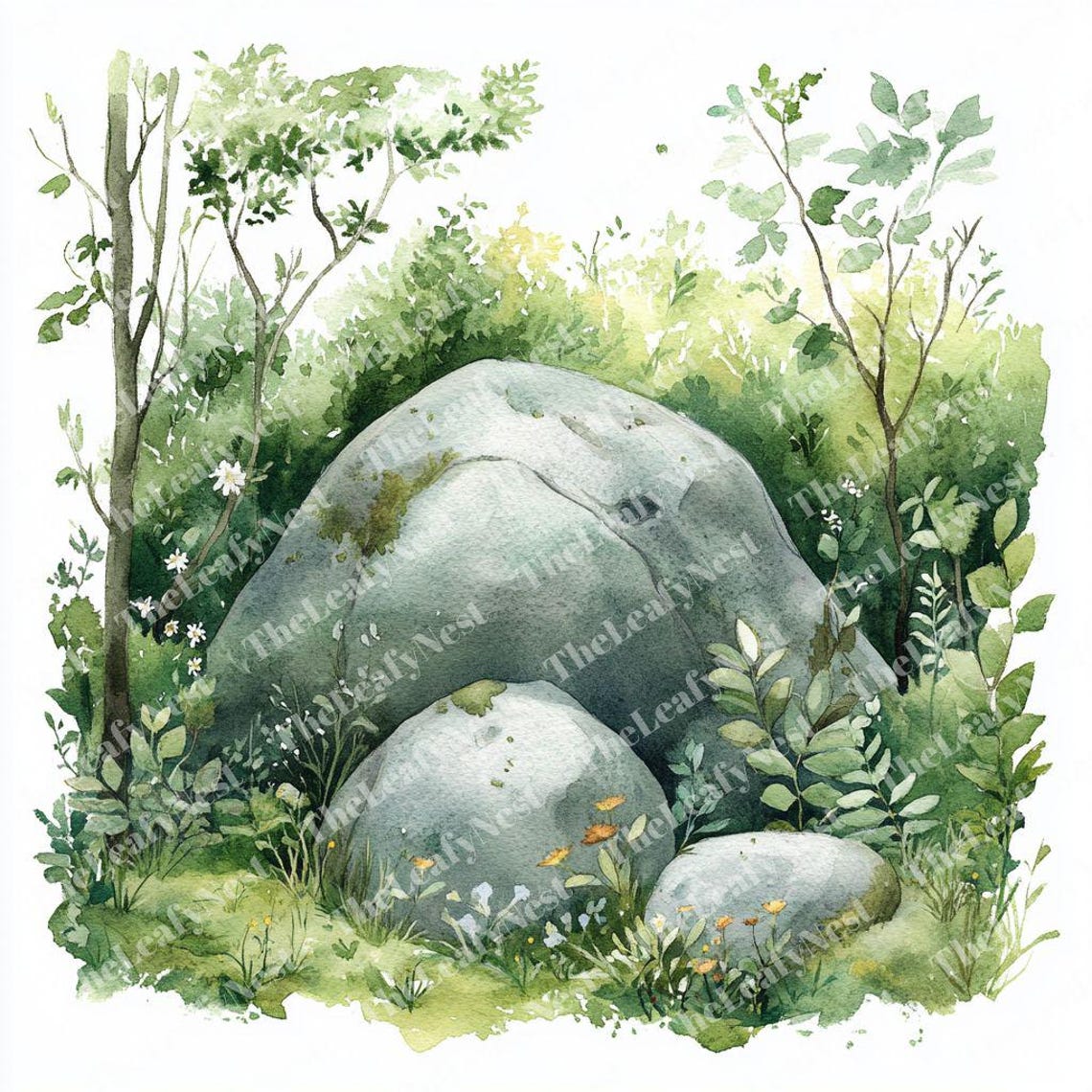 17 Forest Rock Clipart, Boulder Nature Clipart, Woodland Ground Clipart ...