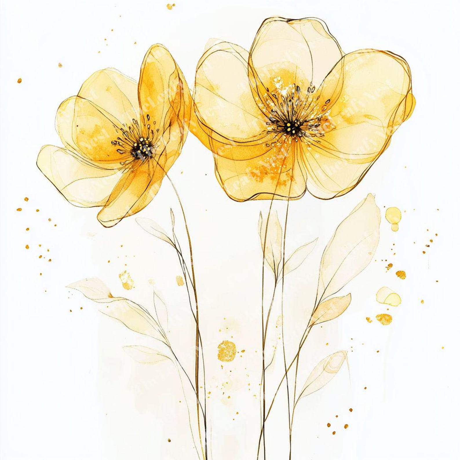 20 Butter Yellow Flower Clipart, Gold Botanical, Elegant Floral ...