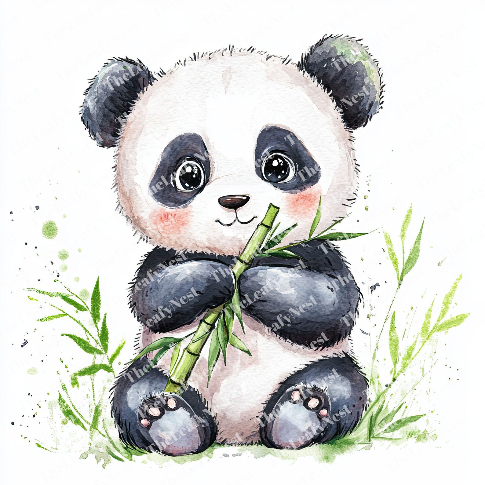 8 Cute Panda Holding Bamboo Clipart, Panda Clipart,printable Watercolor ...