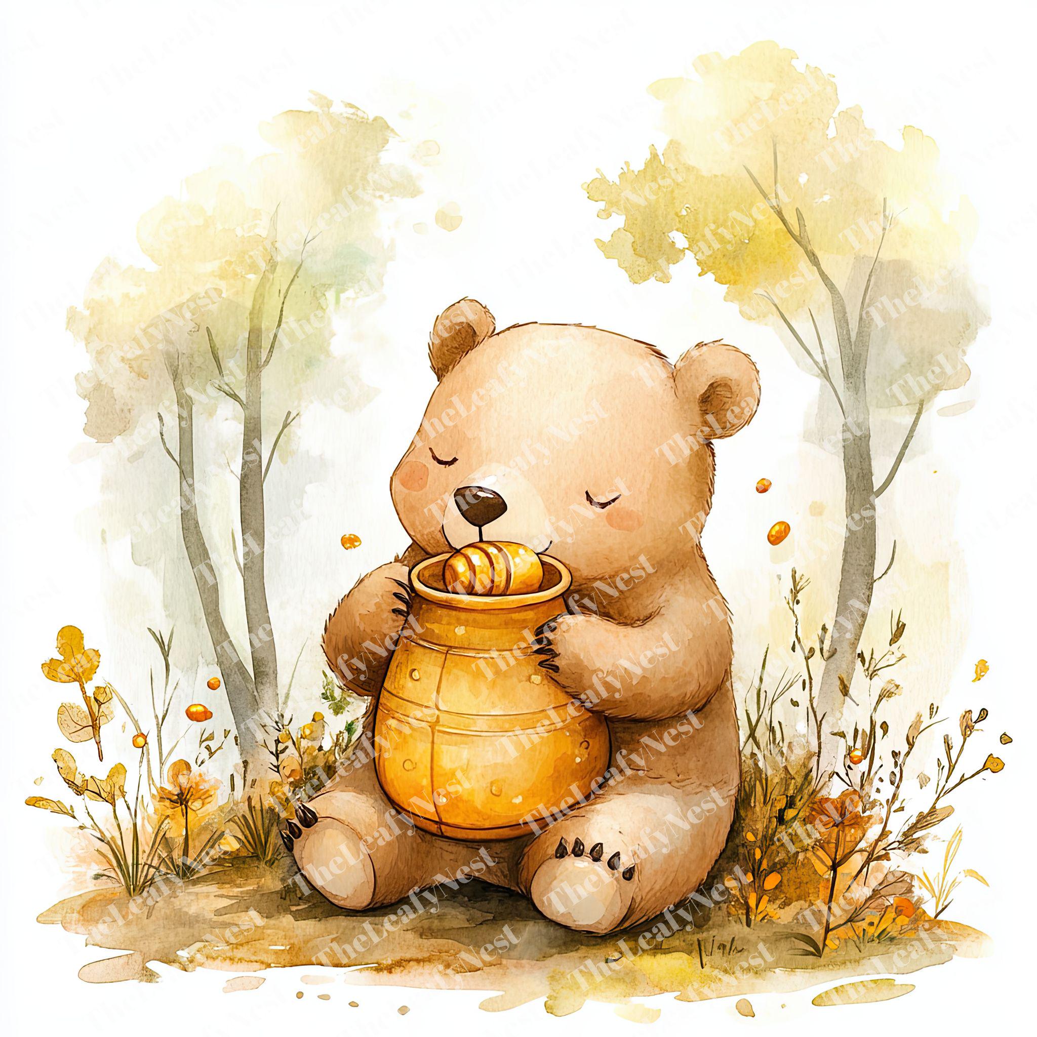 16 Bear and Honey Clipart, Honey Clipart, Nursery Bear Cub, Printable ...