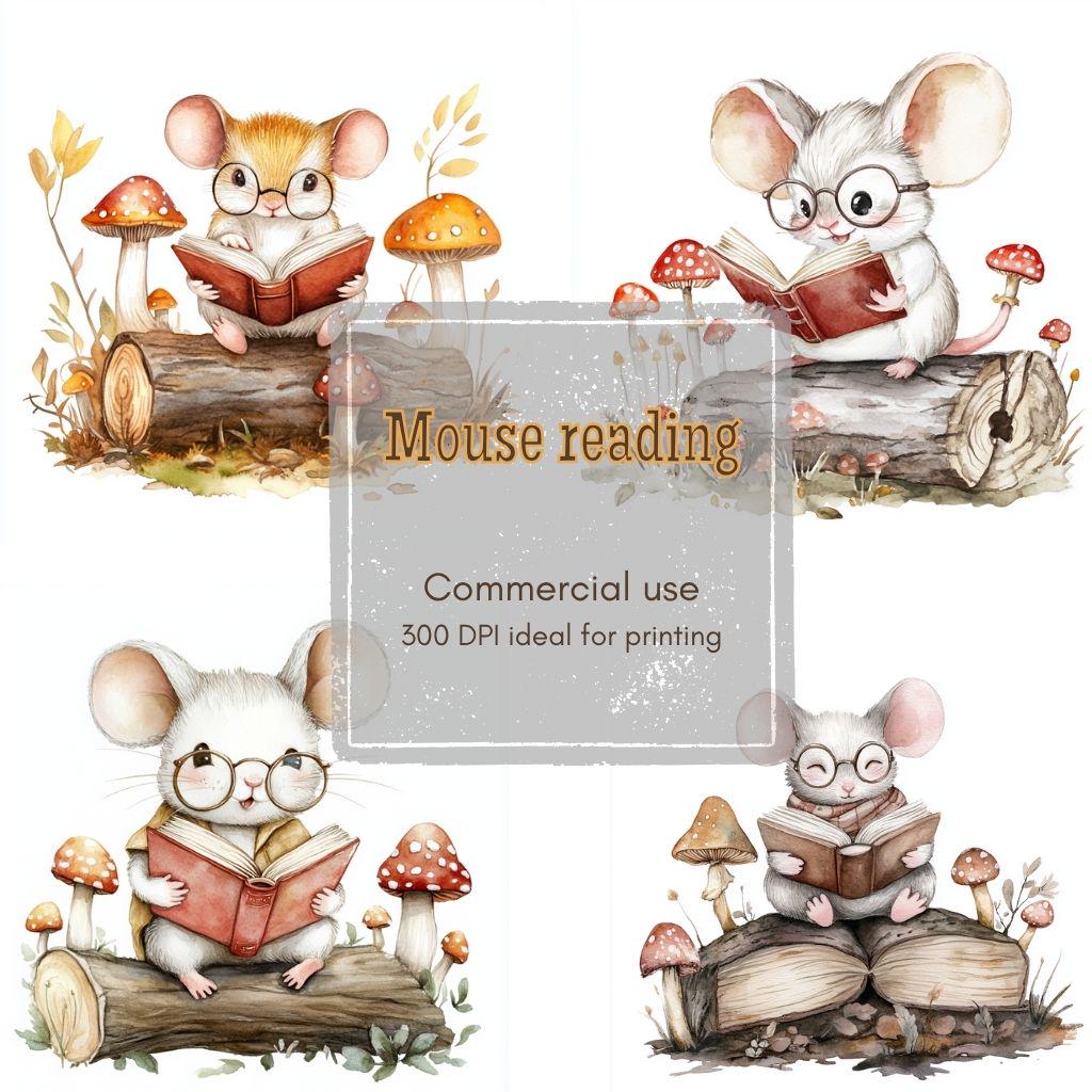 15 Reading Mouse Clipart, Book Mouse Clipart, Forest Scholar Clipart ...